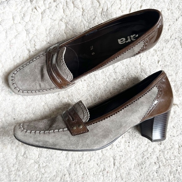 Ara | Shoes | Ara Matte Muted Grayish Brown Suede Brown Patent Leather ...